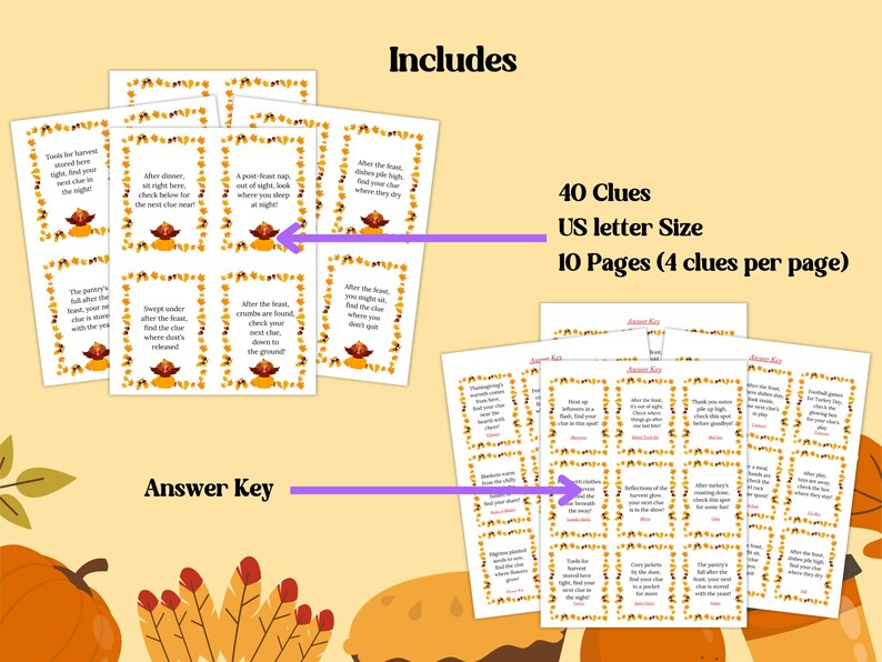 Thanksgiving Scavenger Hunt Clues Treasure Hunt Thanksgiving Theme for ...