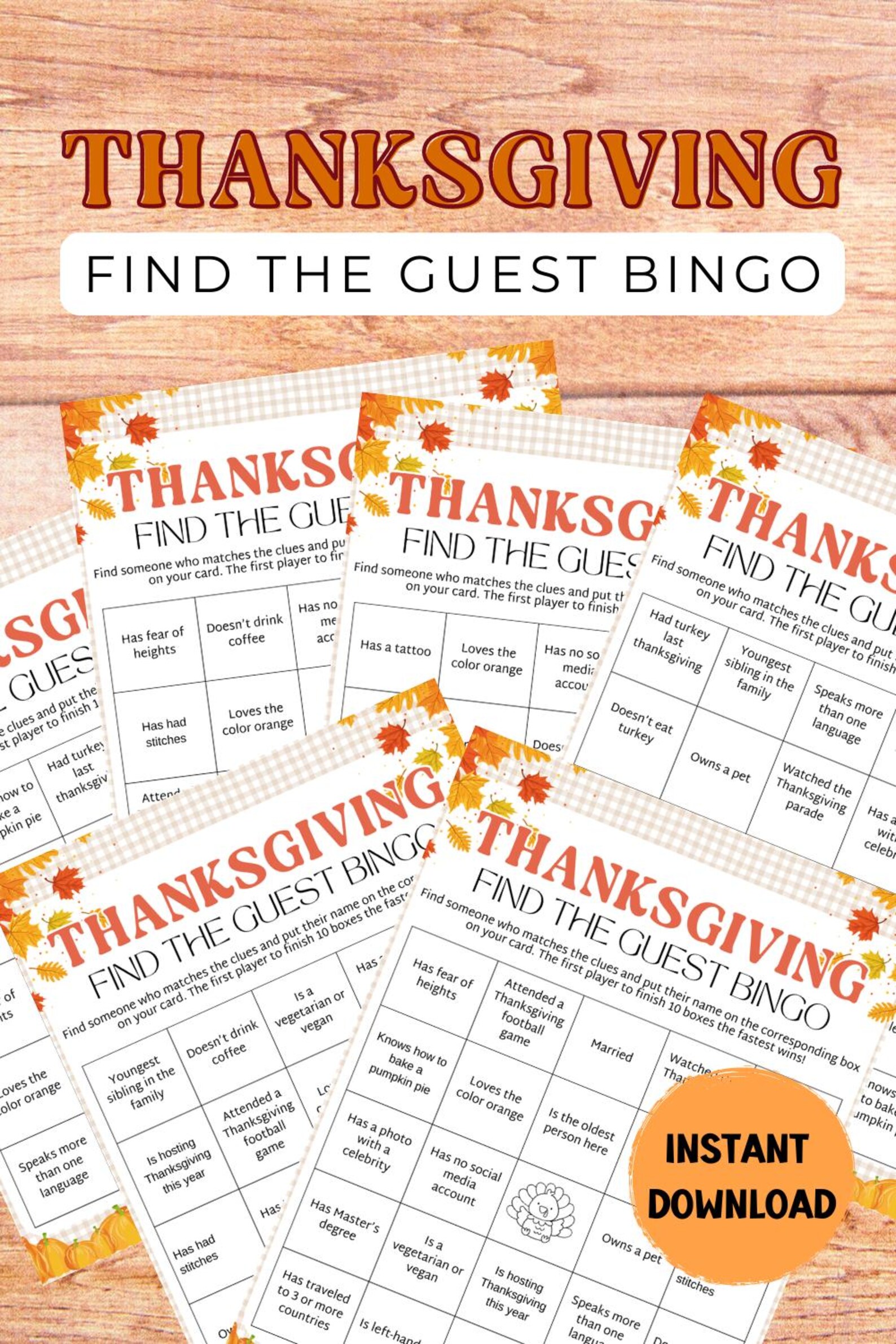 Thanksgiving Find the Guest Bingo Game Get to Know You Bingo ...