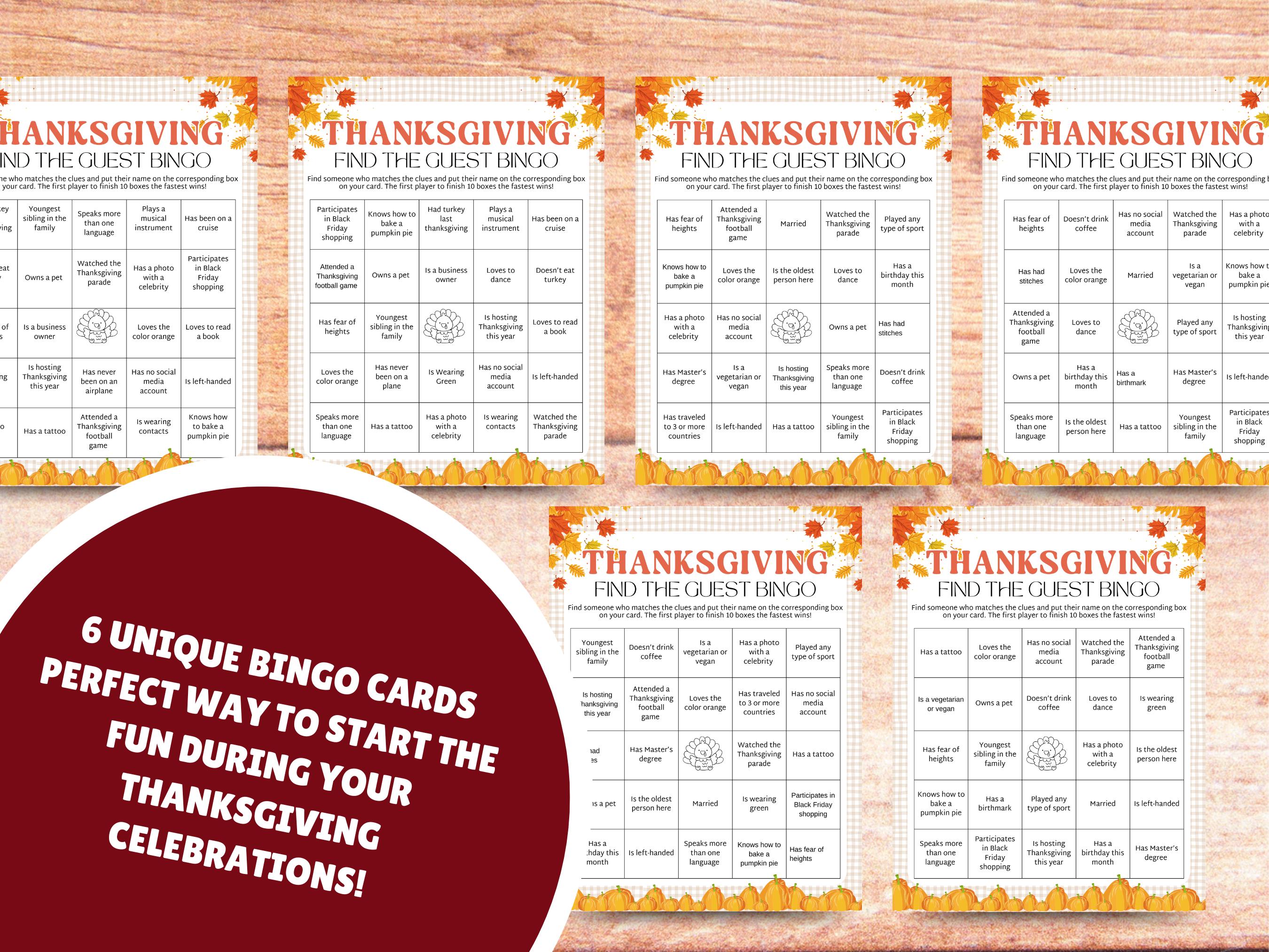 Thanksgiving Find the Guest Bingo Game Get to Know You Bingo ...