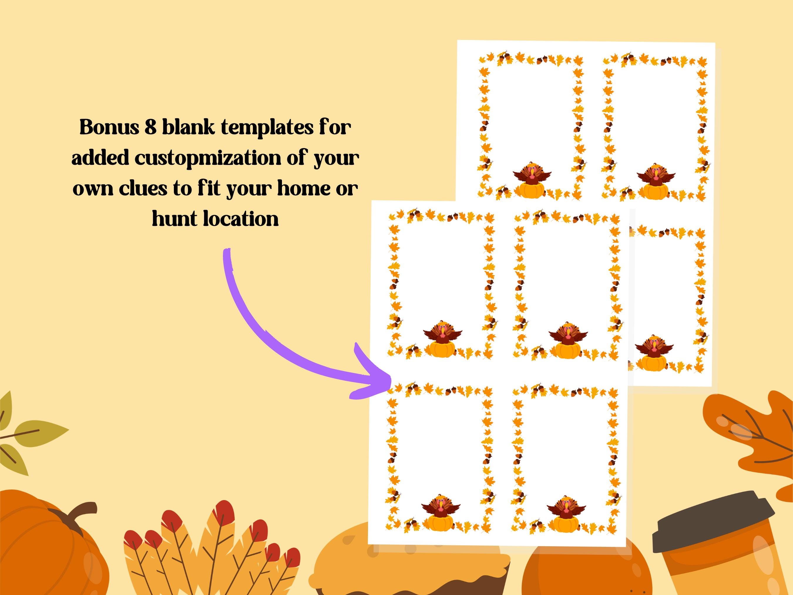 Thanksgiving Scavenger Hunt Clues Treasure Hunt Thanksgiving Theme for ...