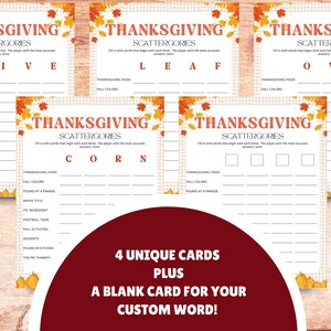 Thanksgiving Scattergories Game for Thanksgiving Party Categories Game ...