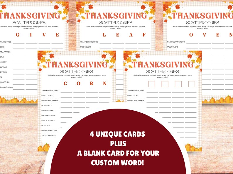 Thanksgiving Scattergories Game for Thanksgiving Party Categories Game ...