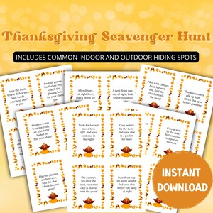 Thanksgiving Scavenger Hunt Clues Treasure Hunt Thanksgiving Theme for ...