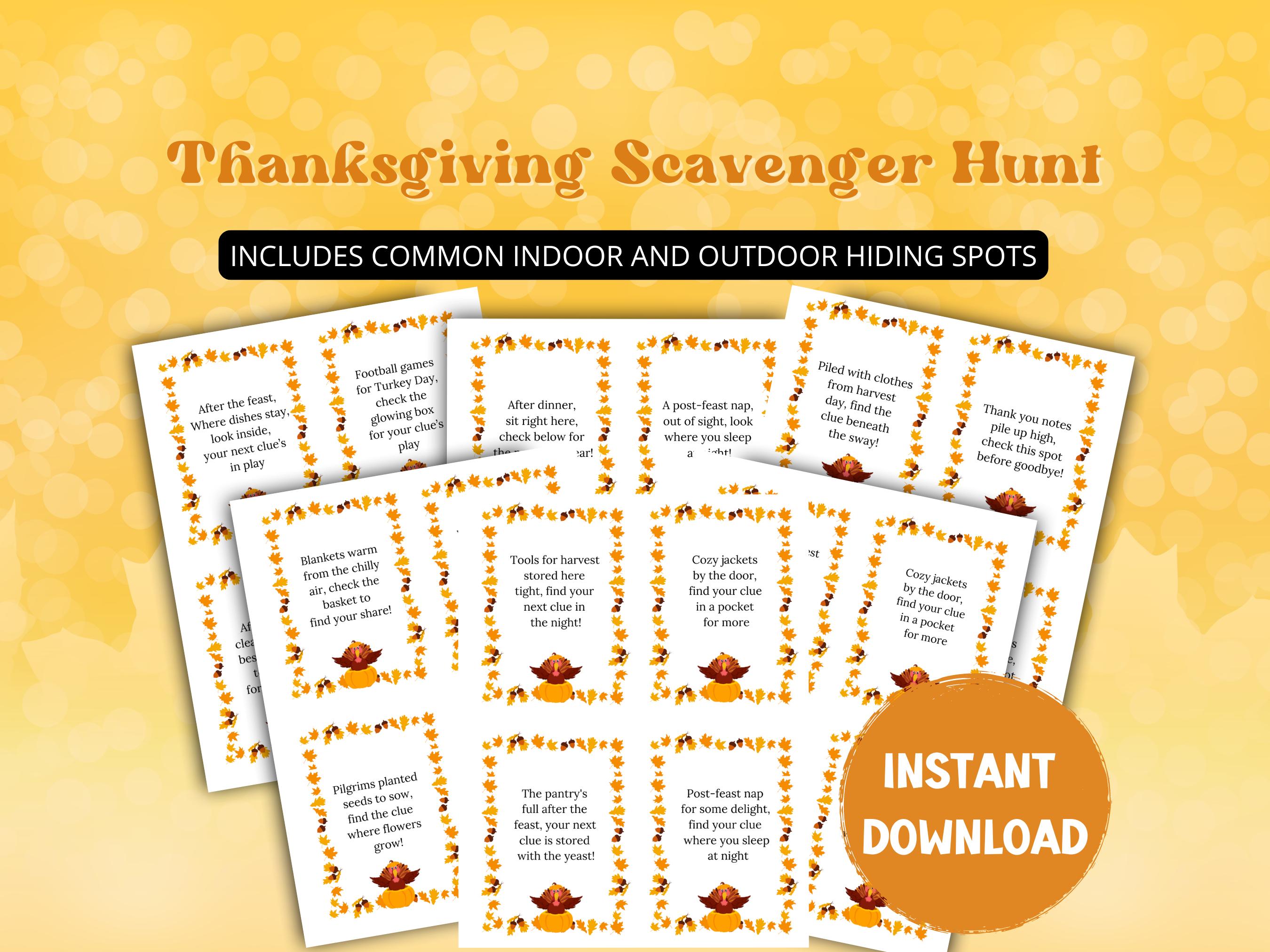Thanksgiving Scavenger Hunt Clues Treasure Hunt Thanksgiving Theme for ...