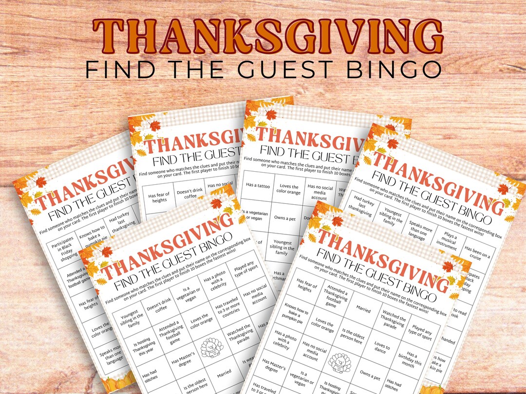 Thanksgiving Find the Guest Bingo Game Get to Know You Bingo ...