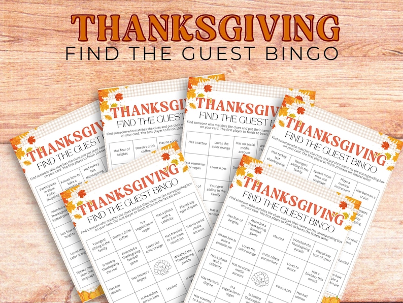 Thanksgiving Find the Guest Bingo Game Get to Know You Bingo ...