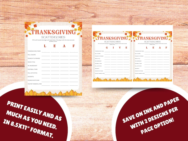 Thanksgiving Scattergories Game for Thanksgiving Party Categories Game ...