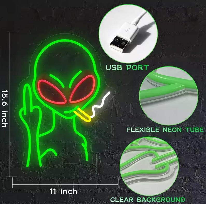 Alien Middle Finger Gaming Room Neon Led Sign Bedroom Decor Wall Art - Etsy