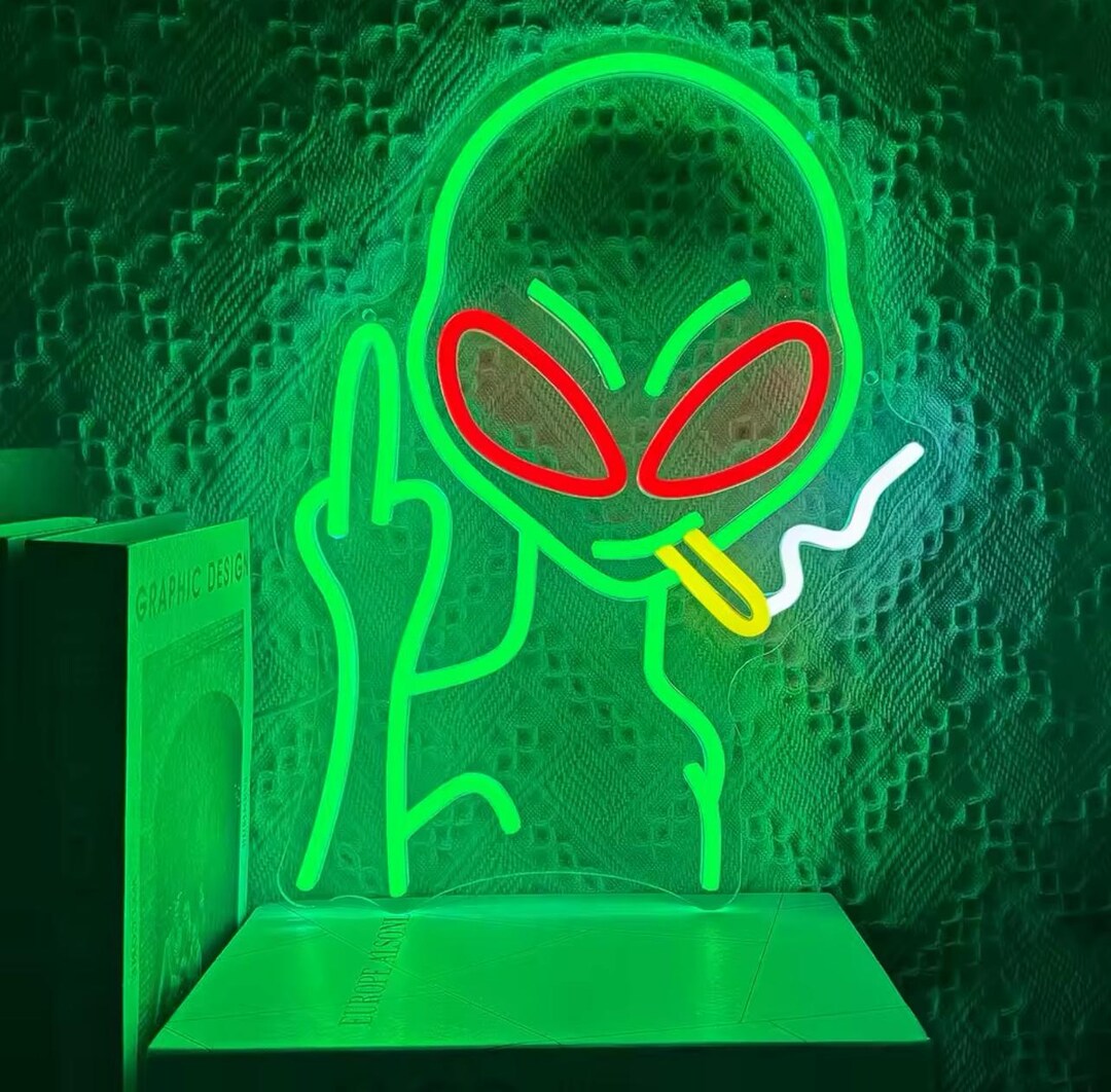 Alien Middle Finger Gaming Room Neon Led Sign Bedroom Decor Wall Art ...