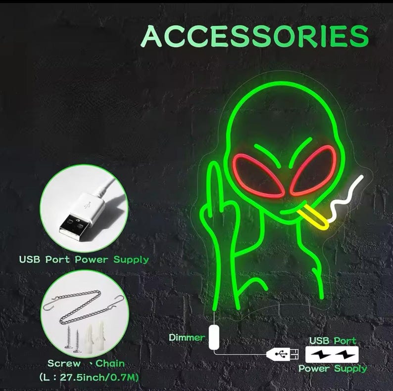 Alien Middle Finger Gaming Room Neon Led Sign Bedroom Decor Wall Art - Etsy