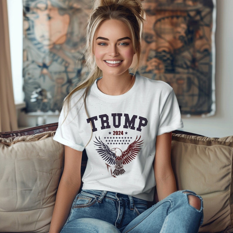 Patriotic Trump 2024 White T-shirt With Eagle Design Support Political ...