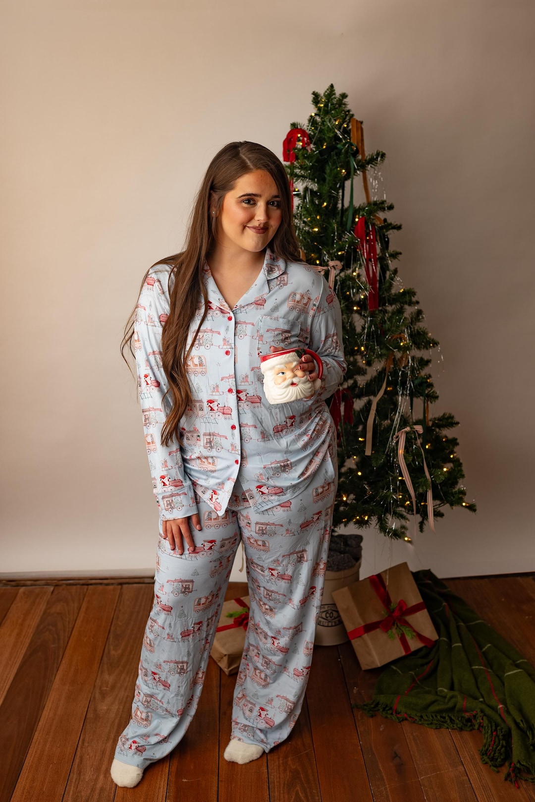 Adult Collared Two Piece Pajama Set -adult Bamboo Christmas Loungewear ...