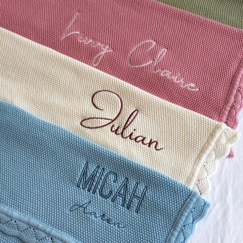 Embroidered Baby Name Blanket, Knit Blanket With Personalized Baby Name ...