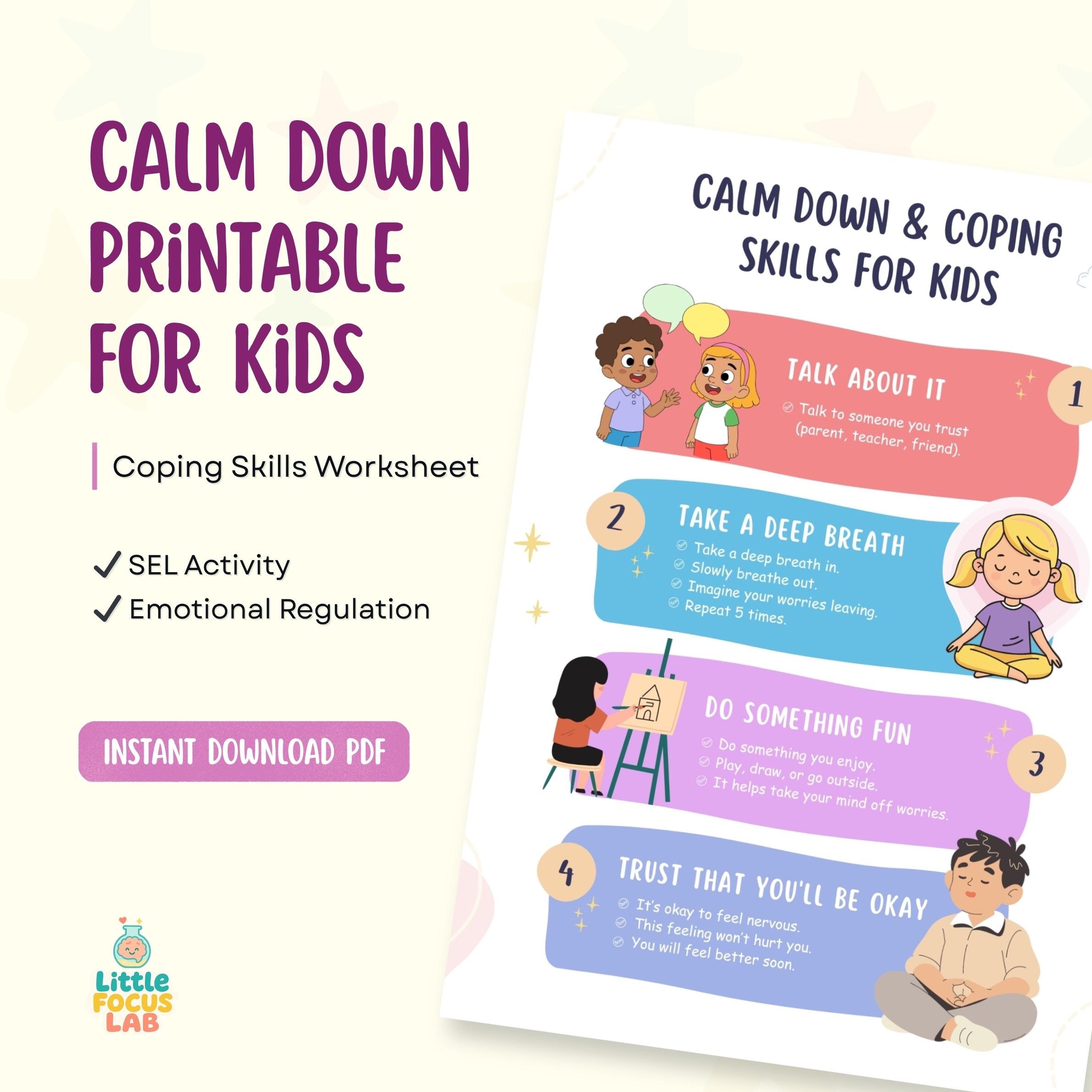 Kids Calm Down Worksheet | Coping Skills SEL Activity (digital Download ...