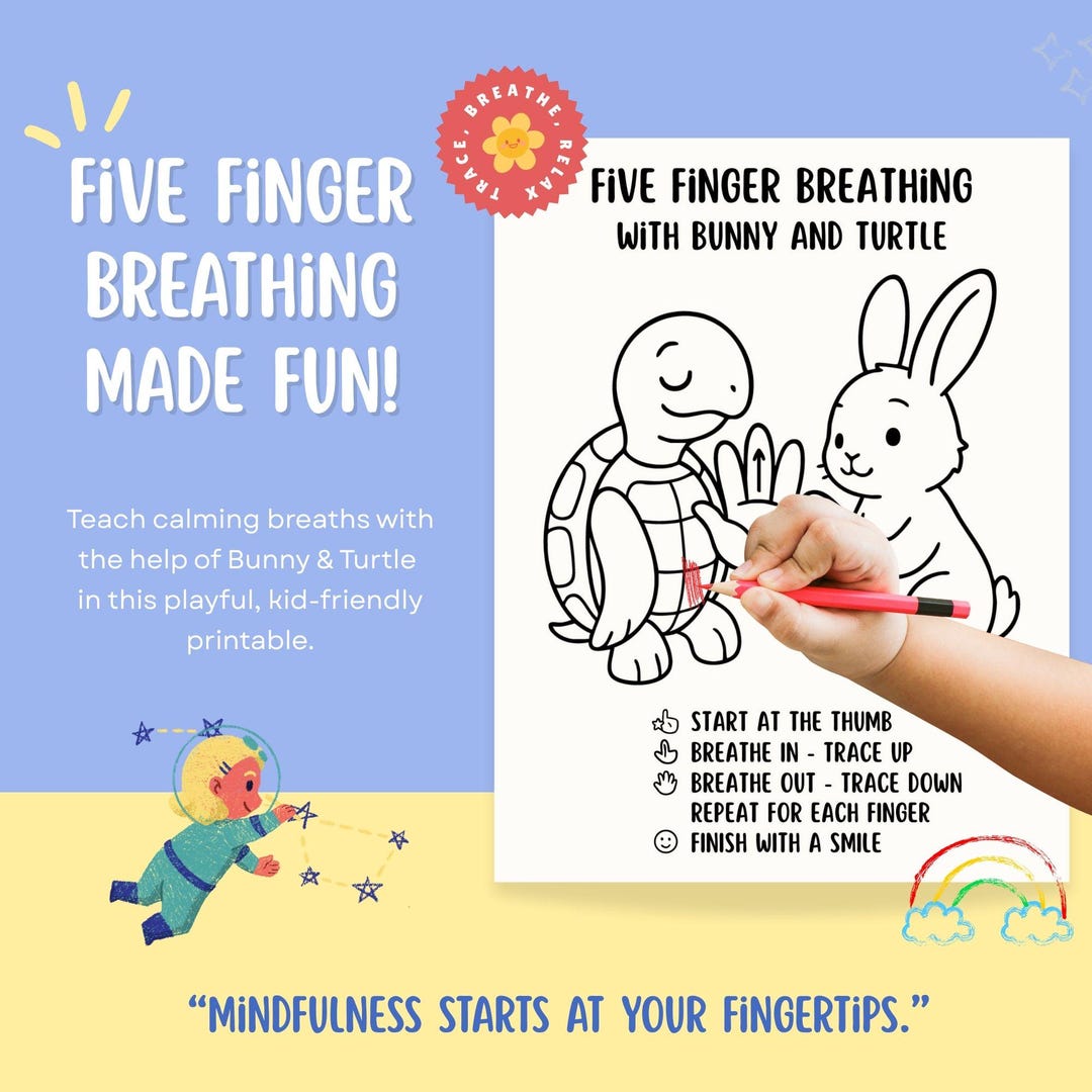 Bunny & Turtle Five Finger Breathing Printable: Kids Mindfulness (PDF ...