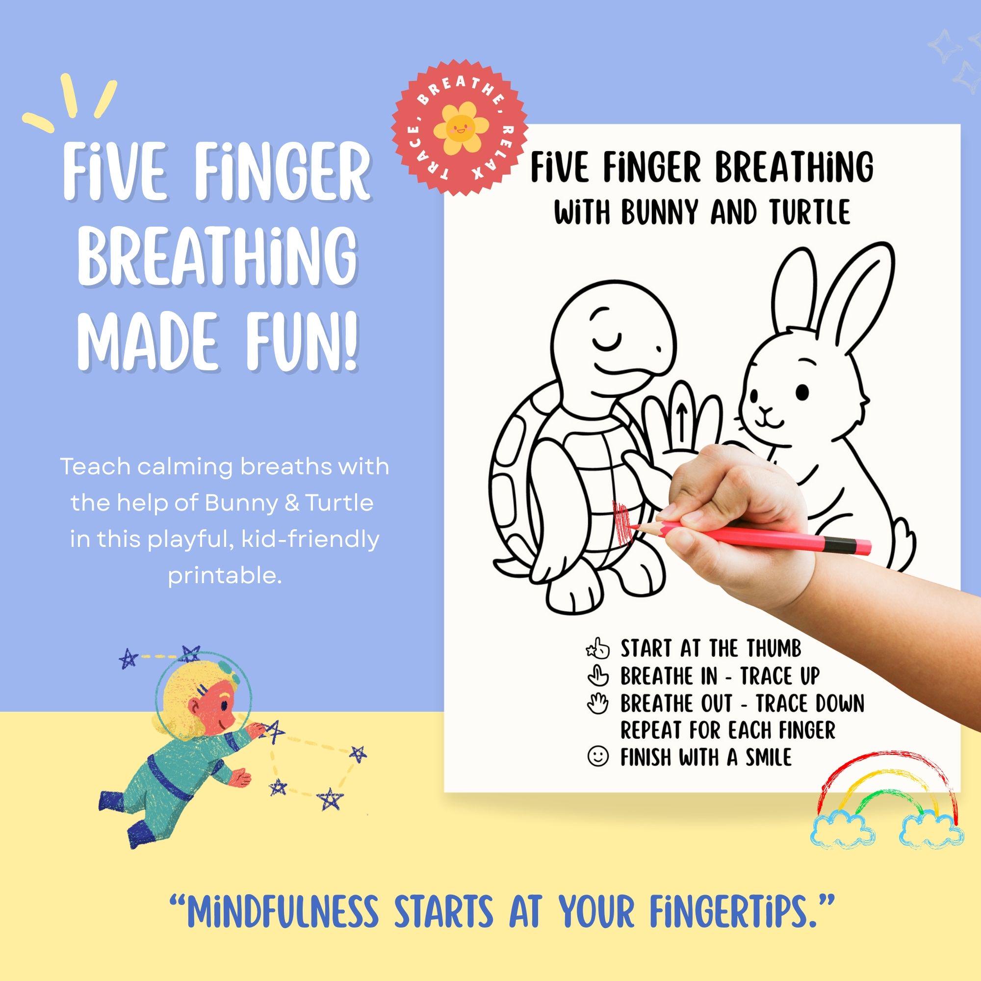 Bunny & Turtle Five Finger Breathing Printable: Kids Mindfulness (PDF ...