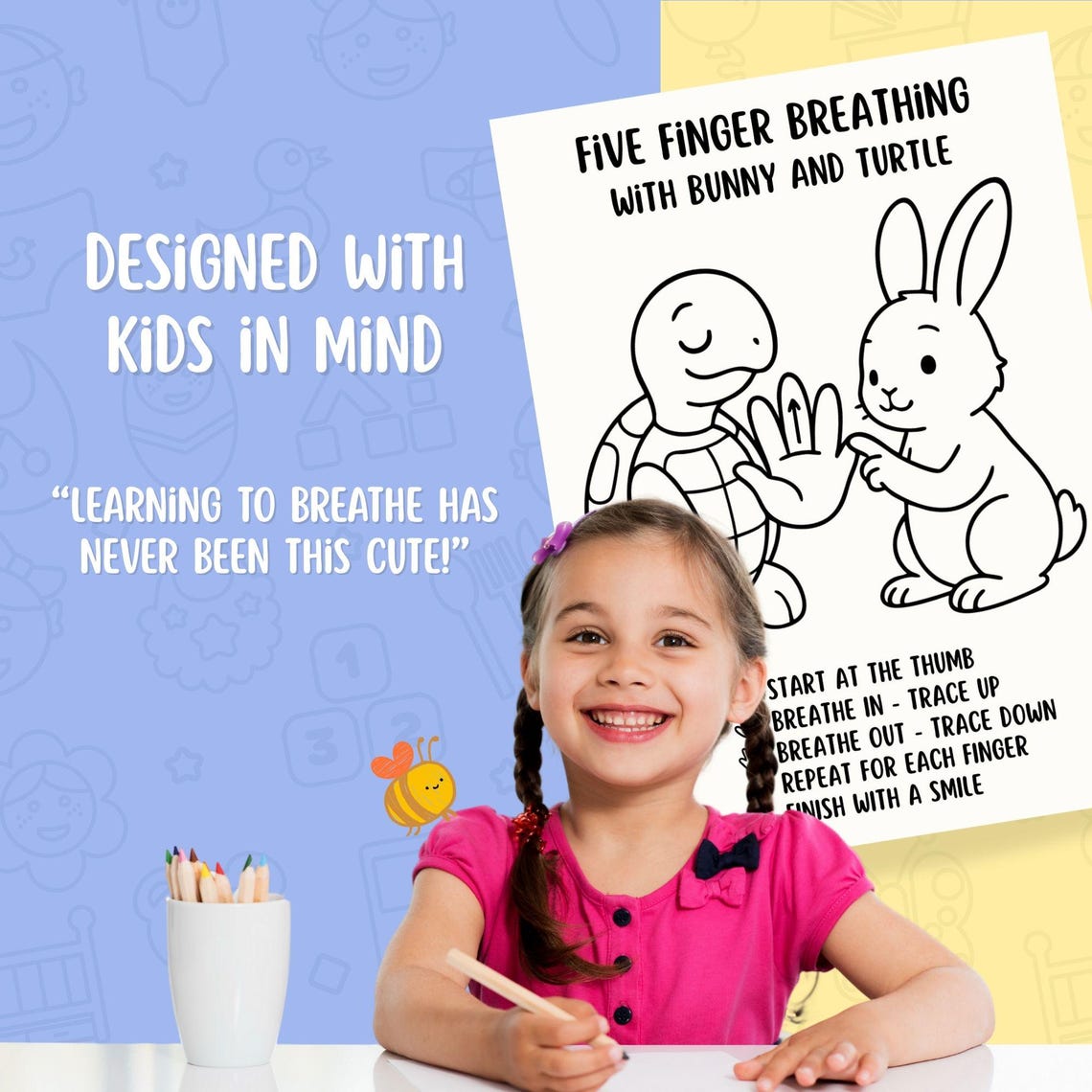 Bunny & Turtle Five Finger Breathing Printable: Kids Mindfulness (PDF ...