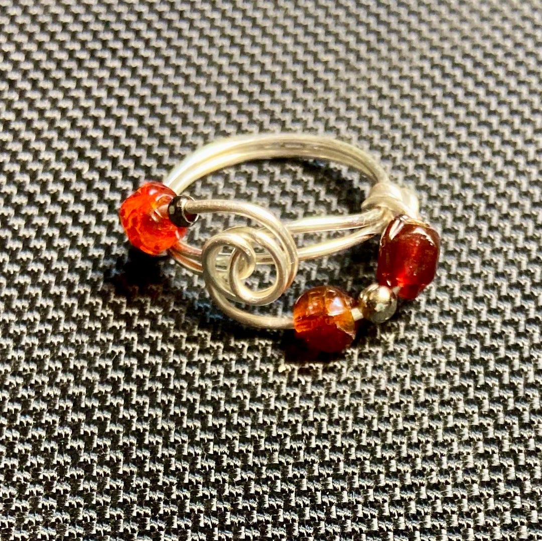 Fidget Rings Spinner Stress Relief Wire Wrap W/stone or Glass Bead ...