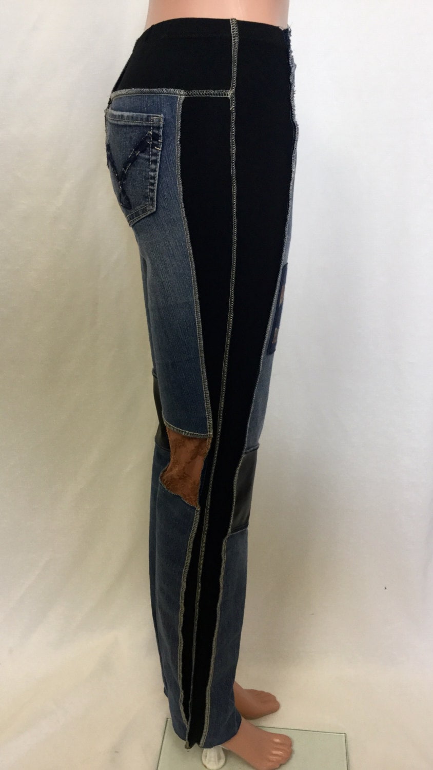 Leather and Lace Patch Jeans / One of a Kind Jeans / Custom Made ...