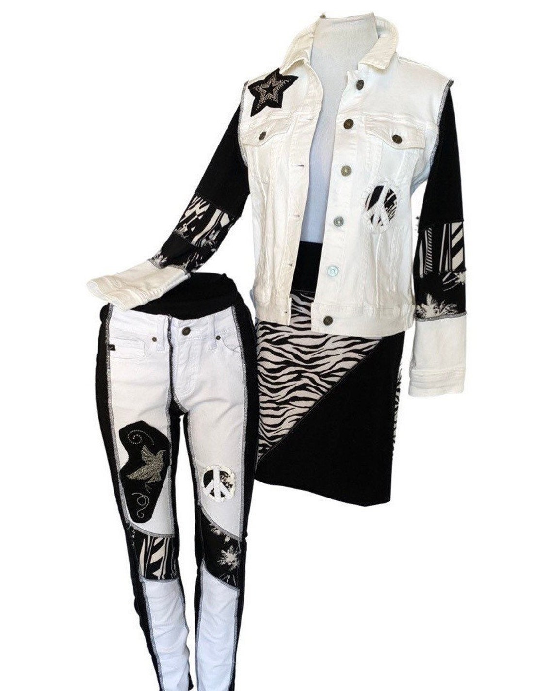 White Denim Rock Jacket - Etsy