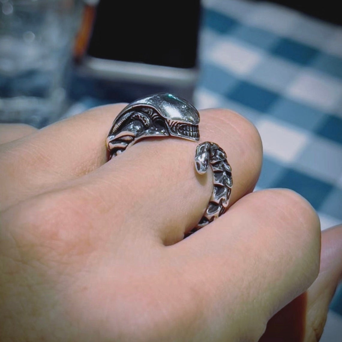 Silver Alien Ring, Silver Ring, Xenomorph Space Cosmic Creature Ring ...