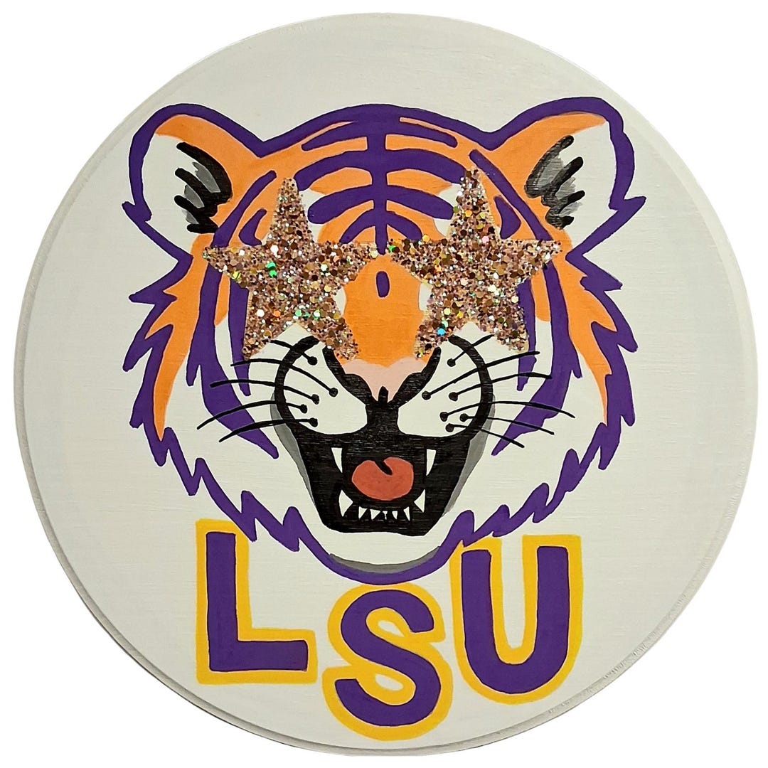 Hand-painted LSU Tiger Door Hanger | Glitter Star Eyes - Etsy