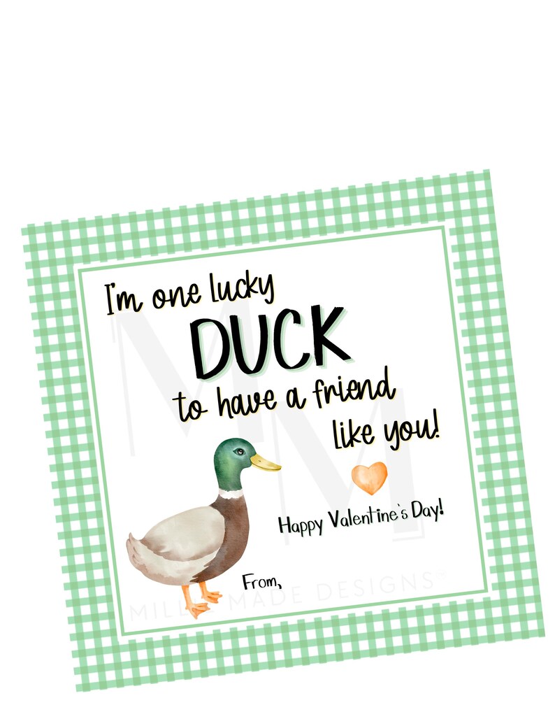 Duck Valentine Card Instant Donwload | Boys Gingham Classroom Valentine ...