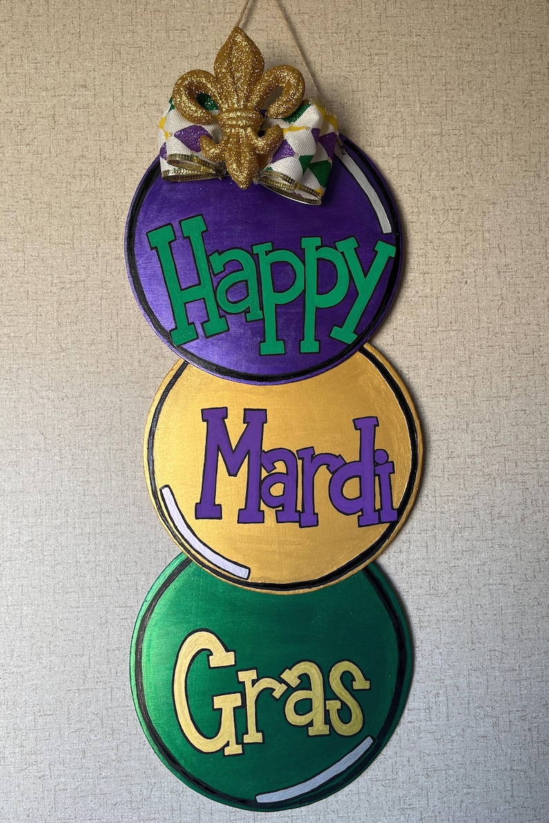 Hand-painted Mardi Gras Beads Door Hanger | Fleur De Lis Decor - Etsy