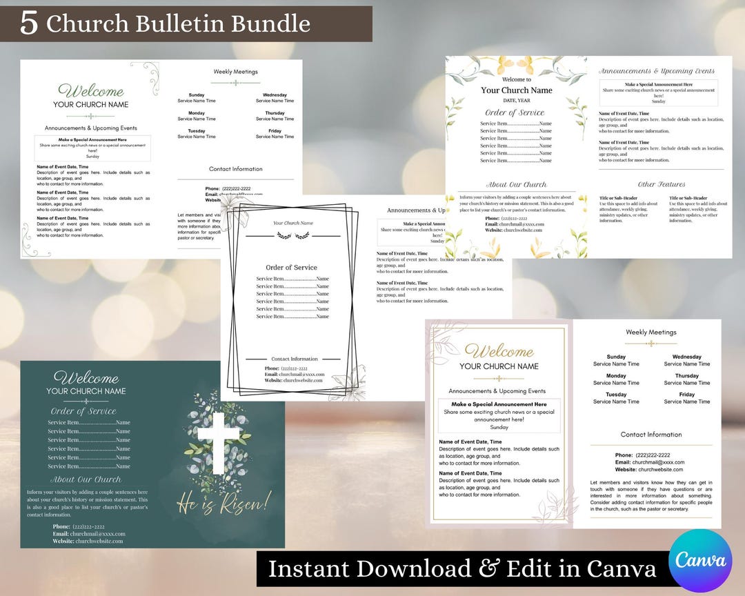 Editable Church Bulletin Template | Sunday Service Program | Bible ...