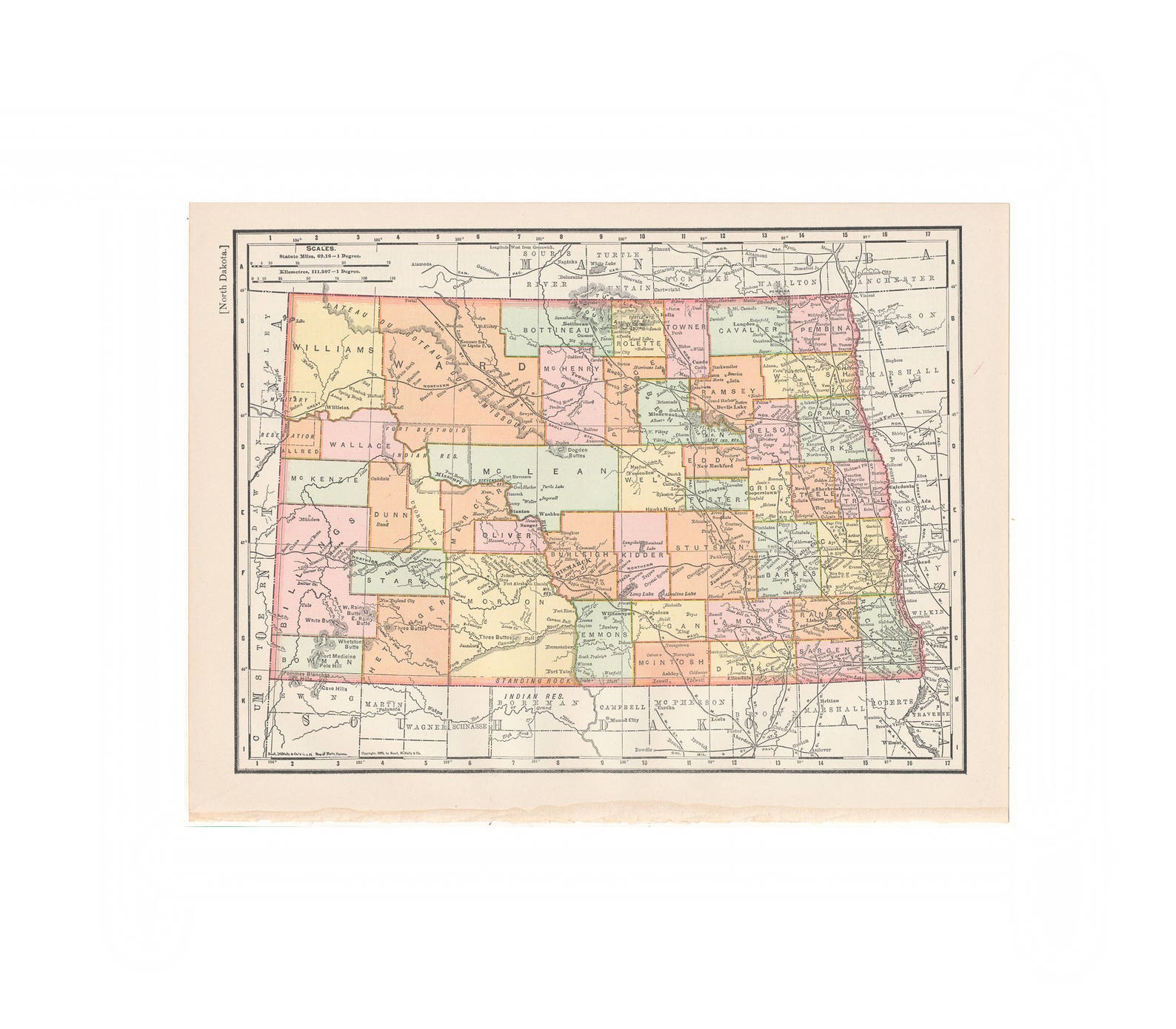 Antique 1899 Color Map of North Dakota From Disbound | Etsy