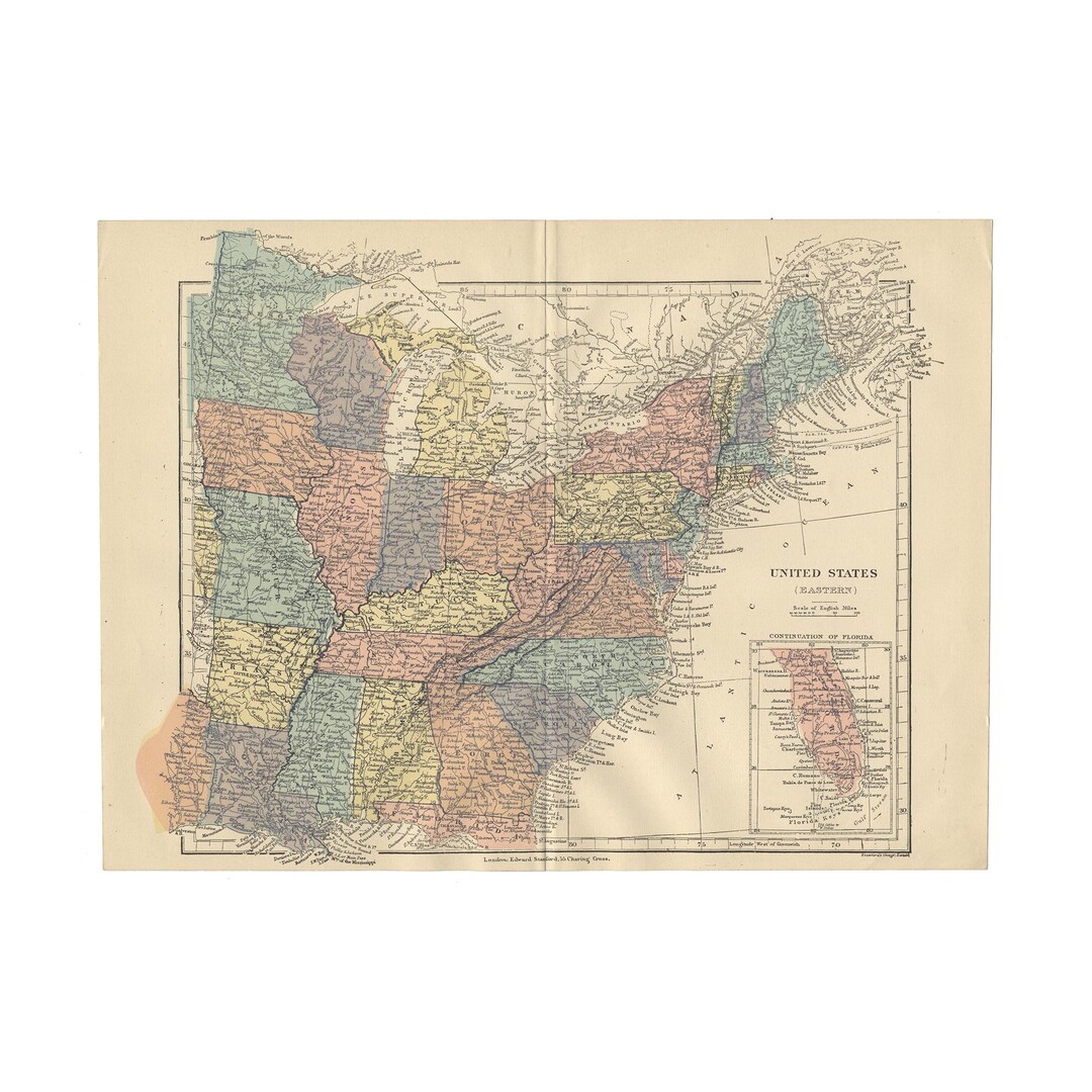 Two Antique Maps of the United States From the 1890 Encyclopedia ...