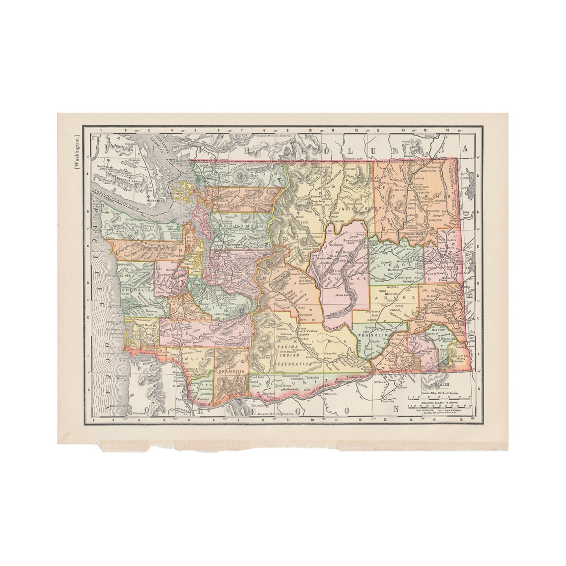 Antique Color Map of Washington From the 1899 Imperial - Etsy