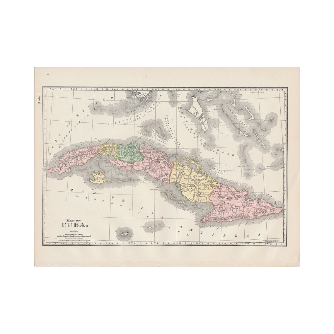 Antique Color Map of Cuba From the 1899 Imperial Reference - Etsy