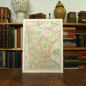 Antique Color Map of Minnesota From the 1899 Imperial Reference Library ...