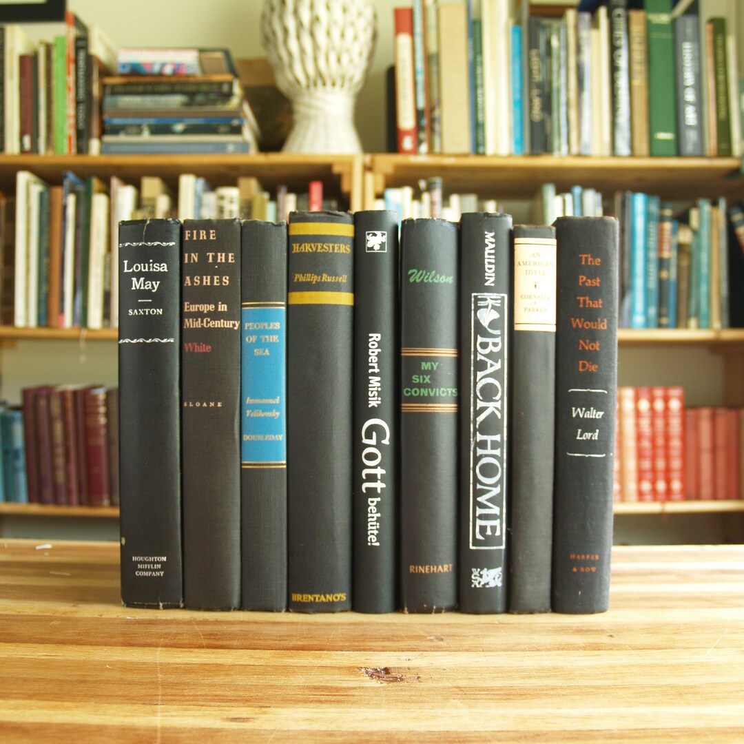 Collection of Nine Hardcover Books in Black Bindings With Mulitcolored ...