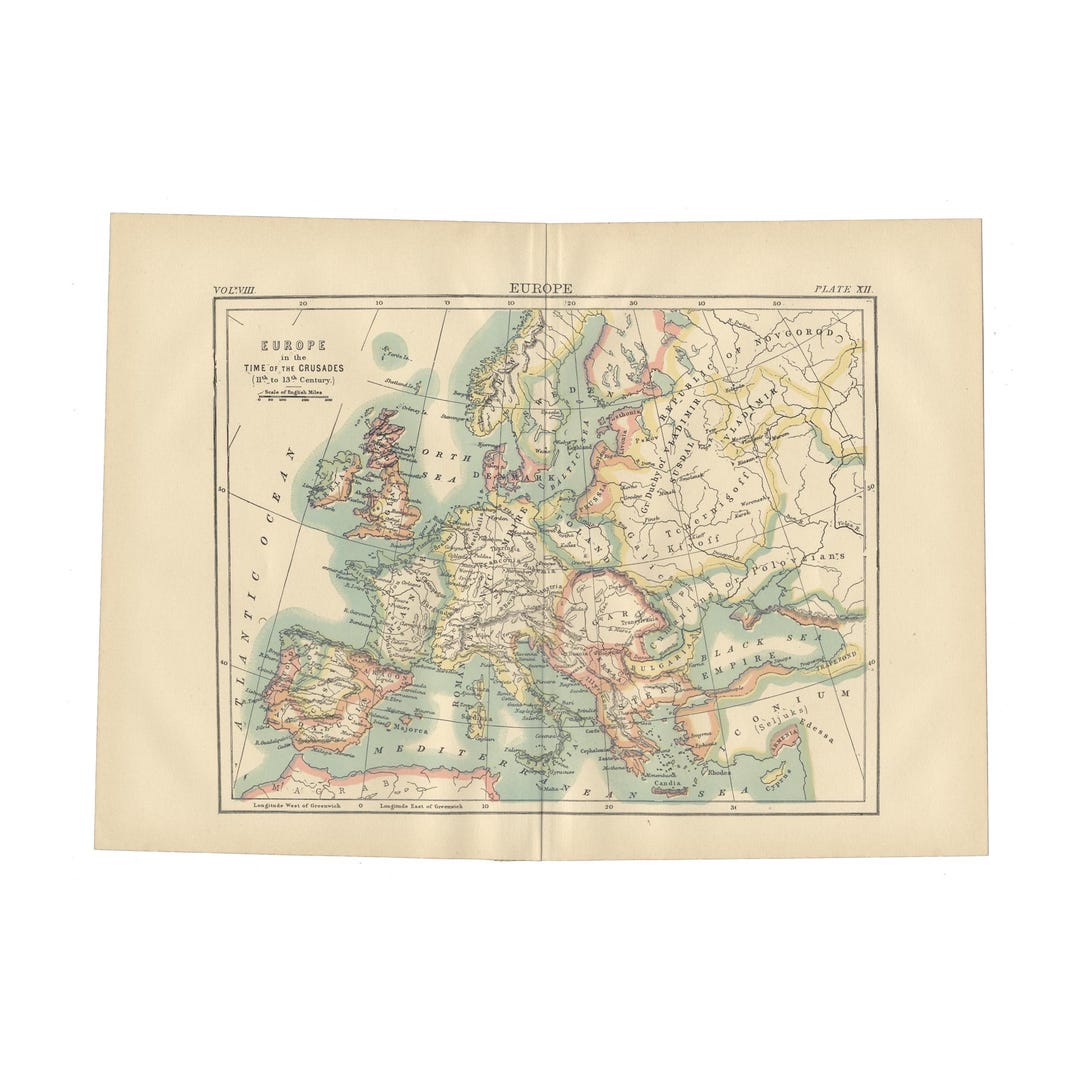 Three Antique Color Maps of Europe From the 1890 Encyclopedia ...