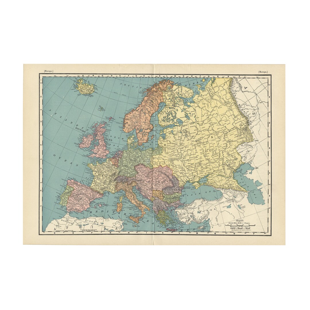 Antique Color Map of Europe From the 1899 Imperial Reference Library ...