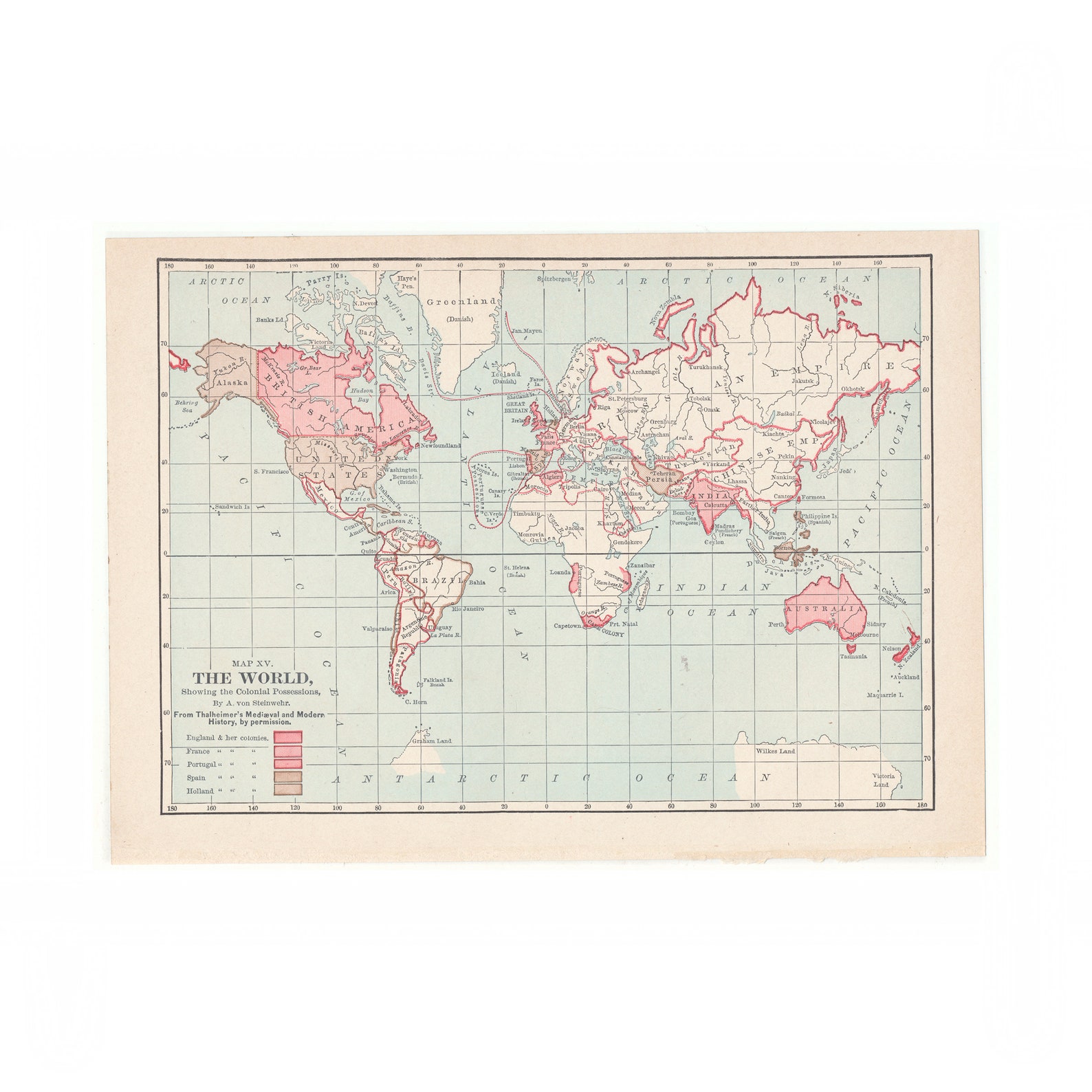 Antique World Map With Colonial Borders From 1899 History Text | Etsy