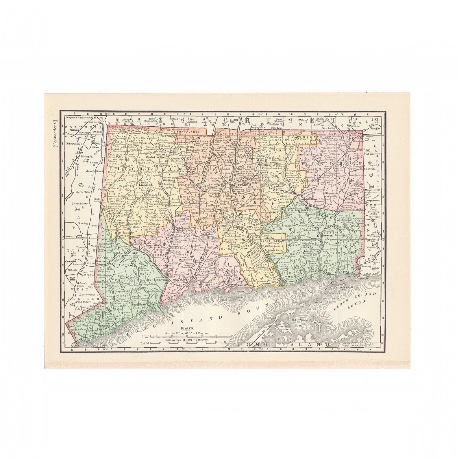 Antique Map of Connecticut From the 1899 Imperial Reference - Etsy