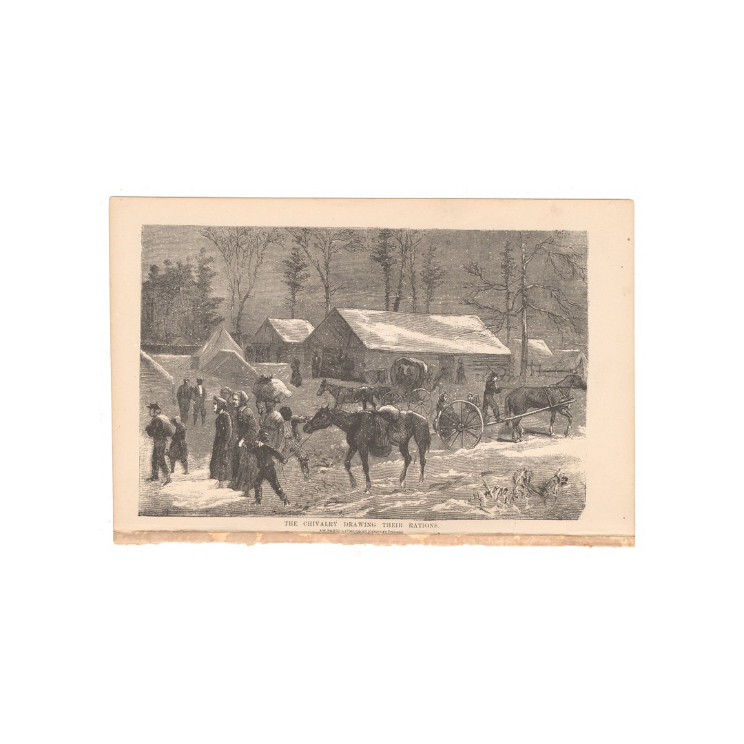 The Chivalry Drawing Their Rations - Antique Print From 1869 Civil War ...