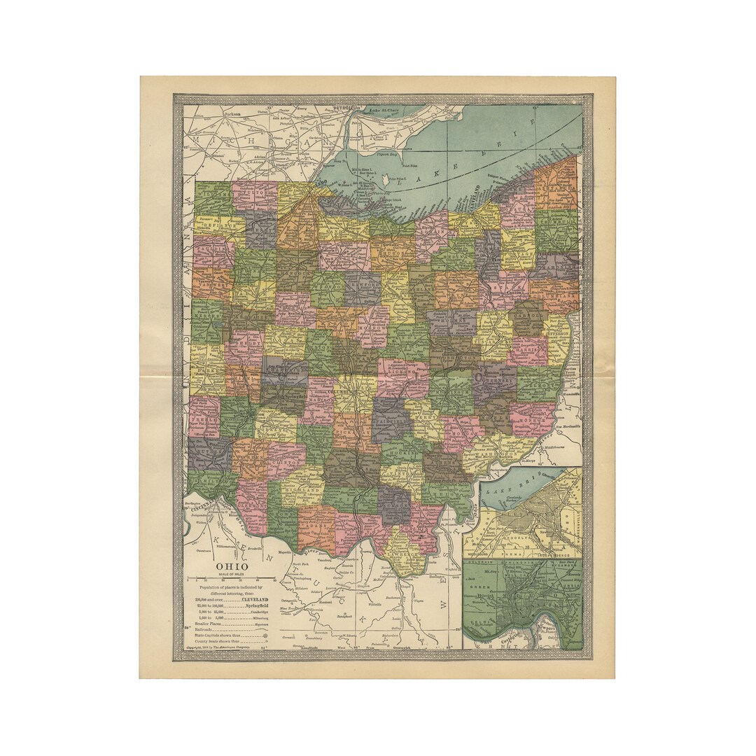 Antique Color Map of Ohio From Disbound 1906 Encyclopedia - Free US ...