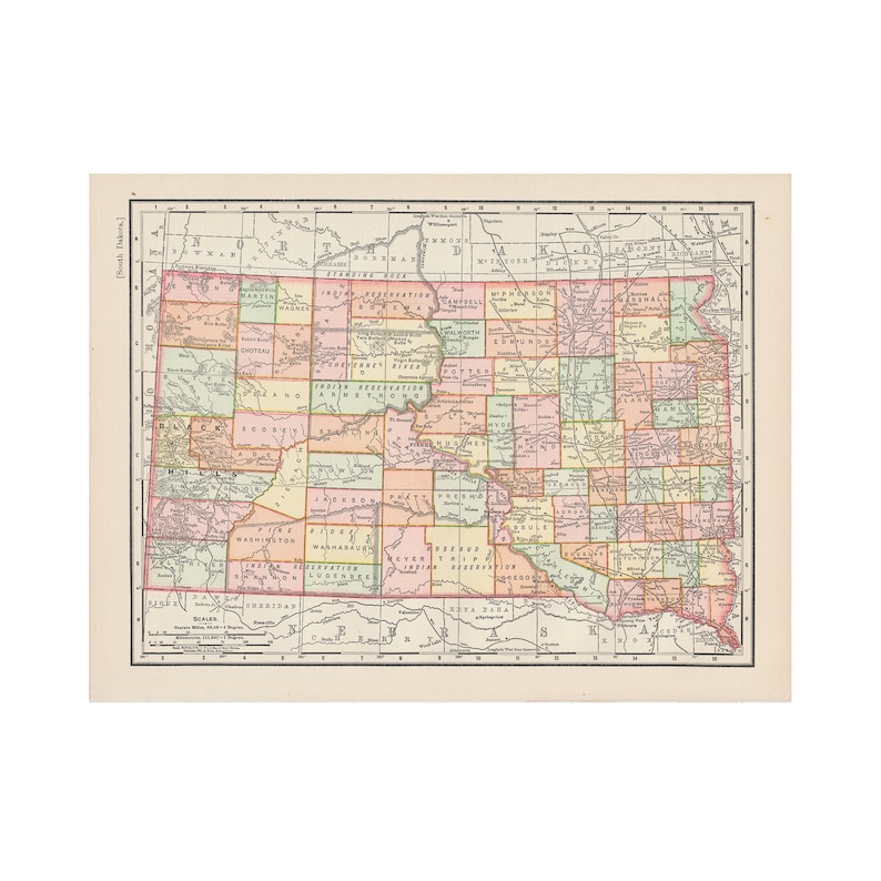 Antique Color Map of South Dakota From the 1899 Imperial - Etsy