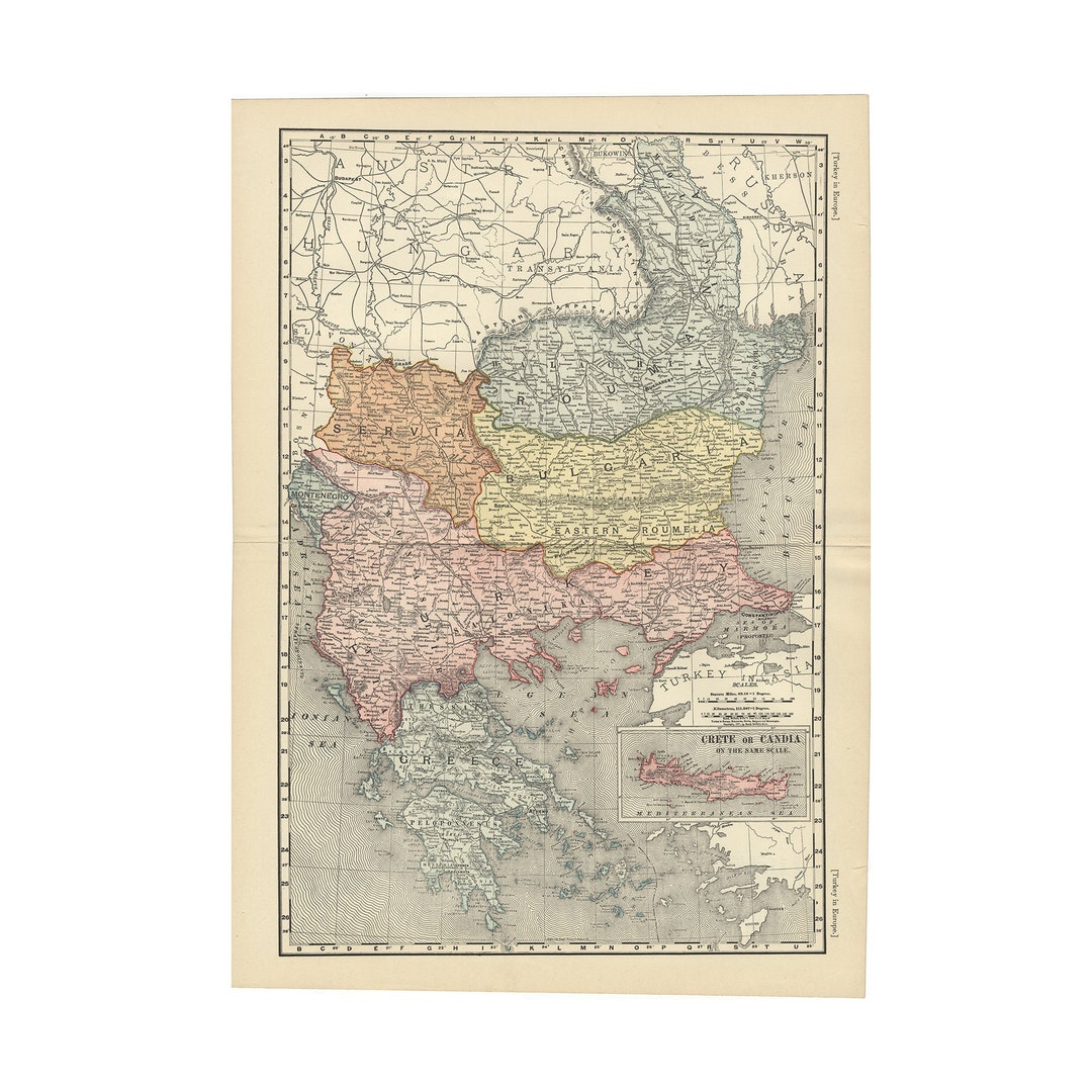 Antique Color Map of Turkey From the 1899 Imperial Reference Library ...