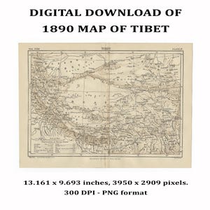 1890 Map of Tibet in Two Colors - 9.5 X 13 Inch Digital Download, 300 ...