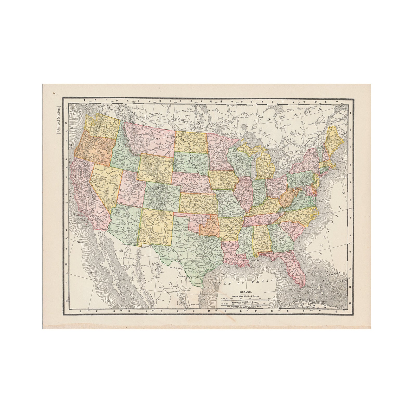 Antique Color Map of the United States From the 1899 Imperial - Etsy