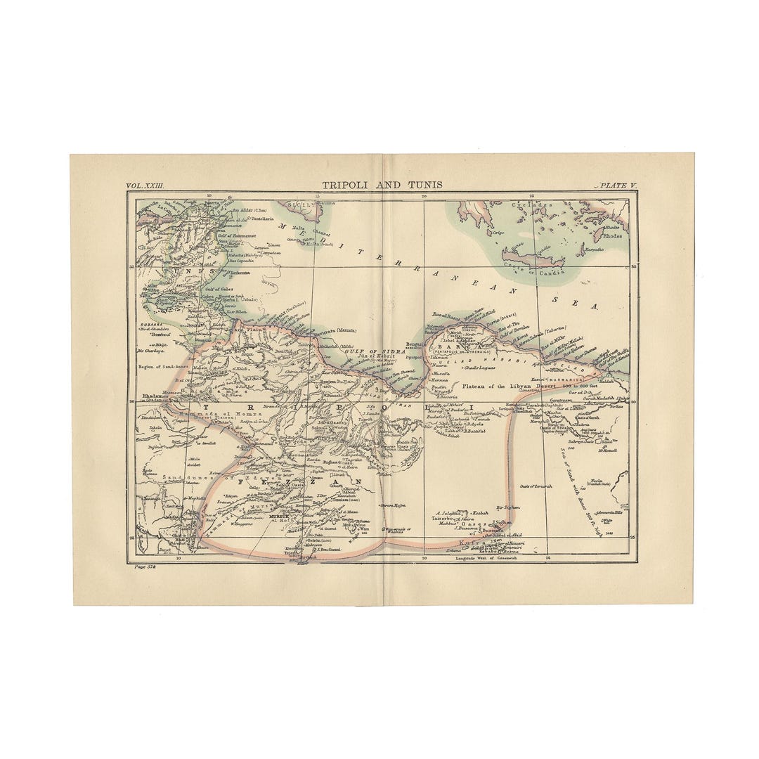 Antique Color Map of Tripoli From the 1890 Encyclopedia Britannica 9th ...