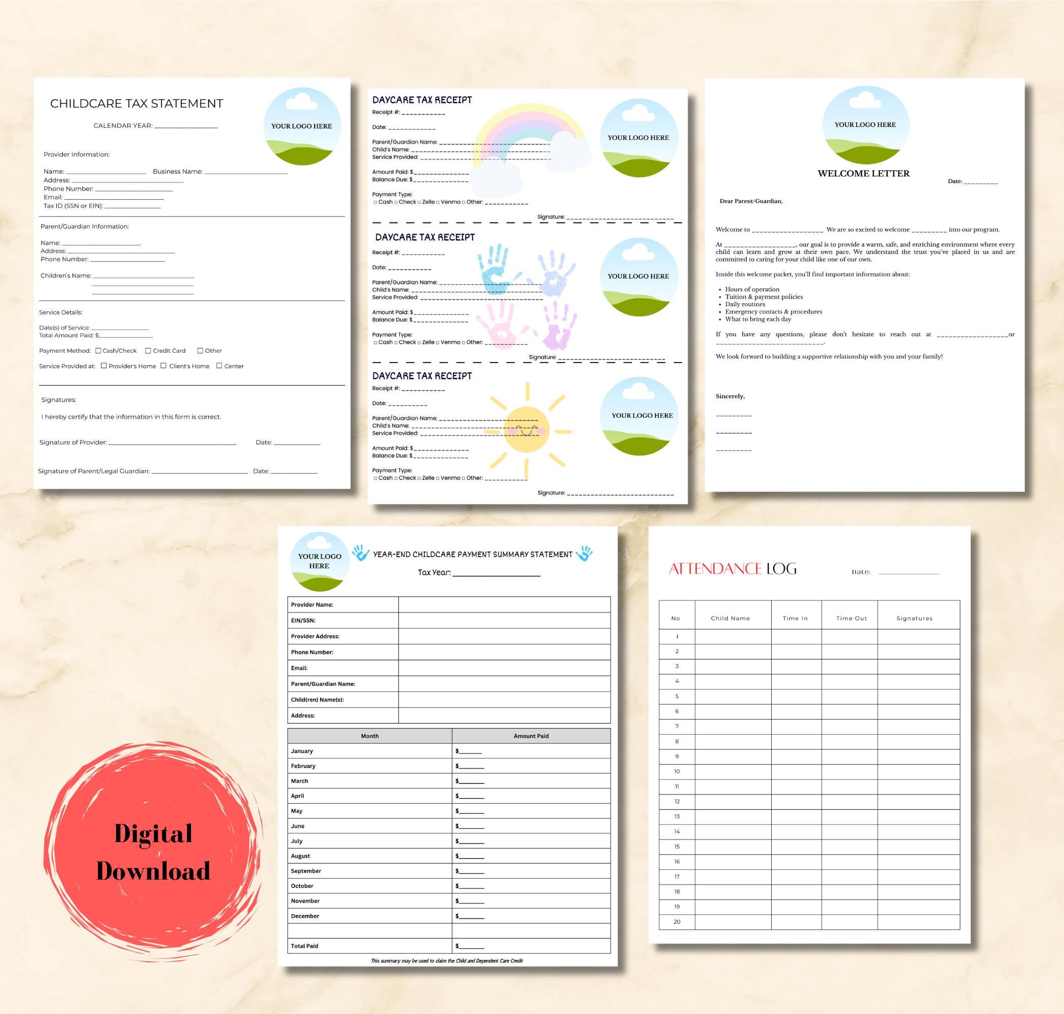 Childcare Tax & Daycare Forms Bundle, Editable on Canva (DIGITAL ...