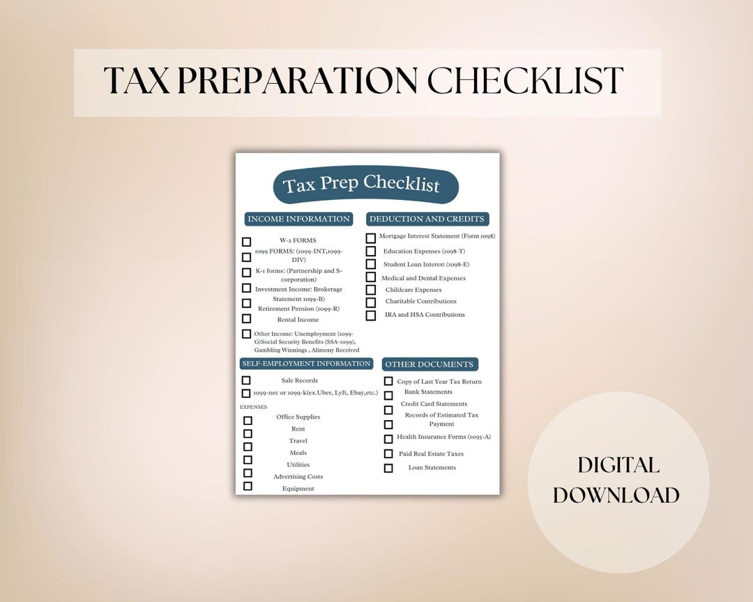 Tax Prep Checklist, Tax Prep Guide, Tax Preparation, Tax Planner - Etsy