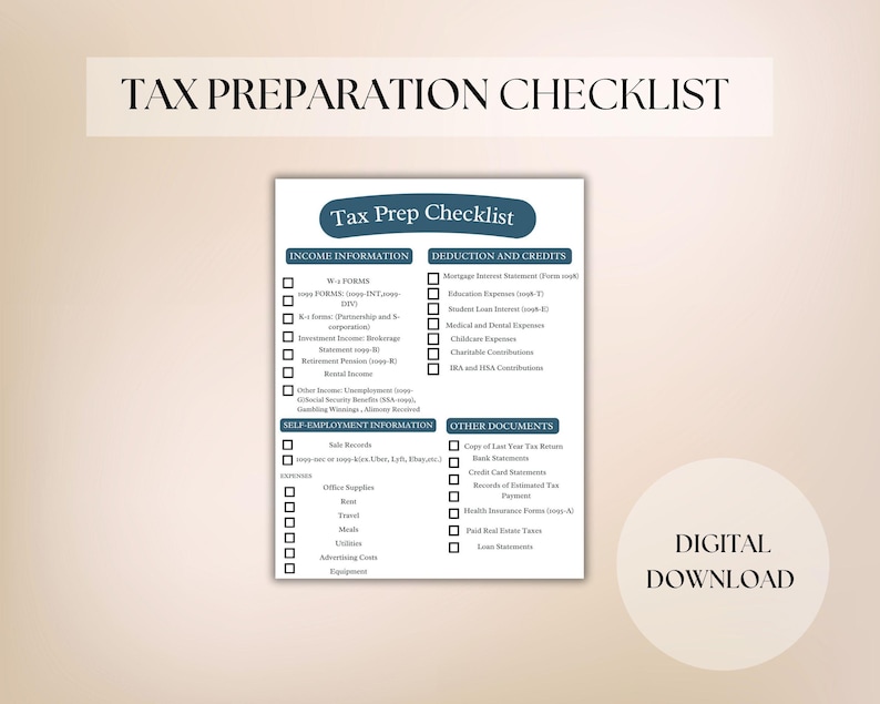 Tax Prep Checklist, Tax Prep Guide, Tax Preparation, Tax Planner - Etsy