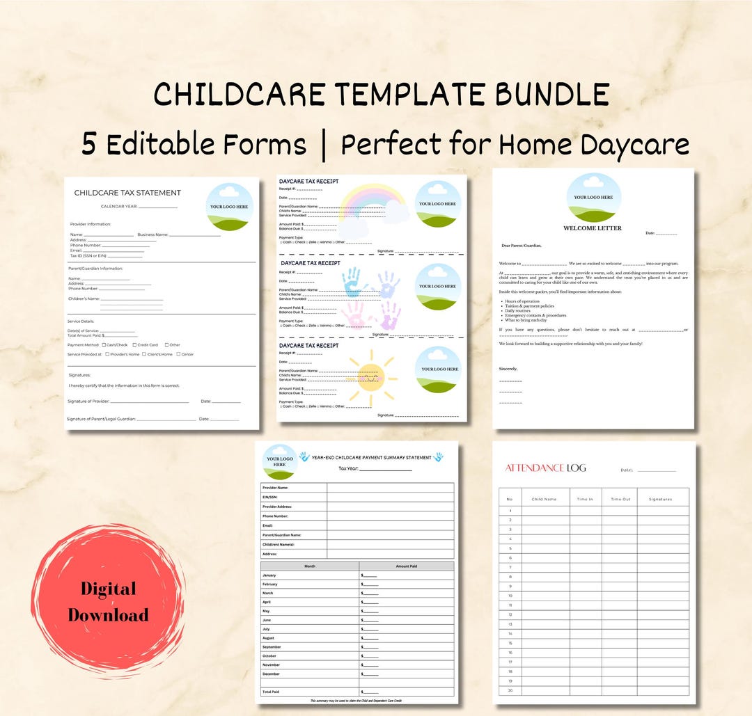 Childcare Tax & Daycare Forms Bundle, Editable on Canva (DIGITAL ...